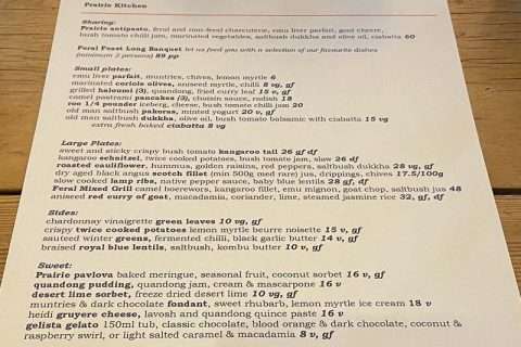 Eating Flinders Feral Food at the Prairie Hotel, Parachilna